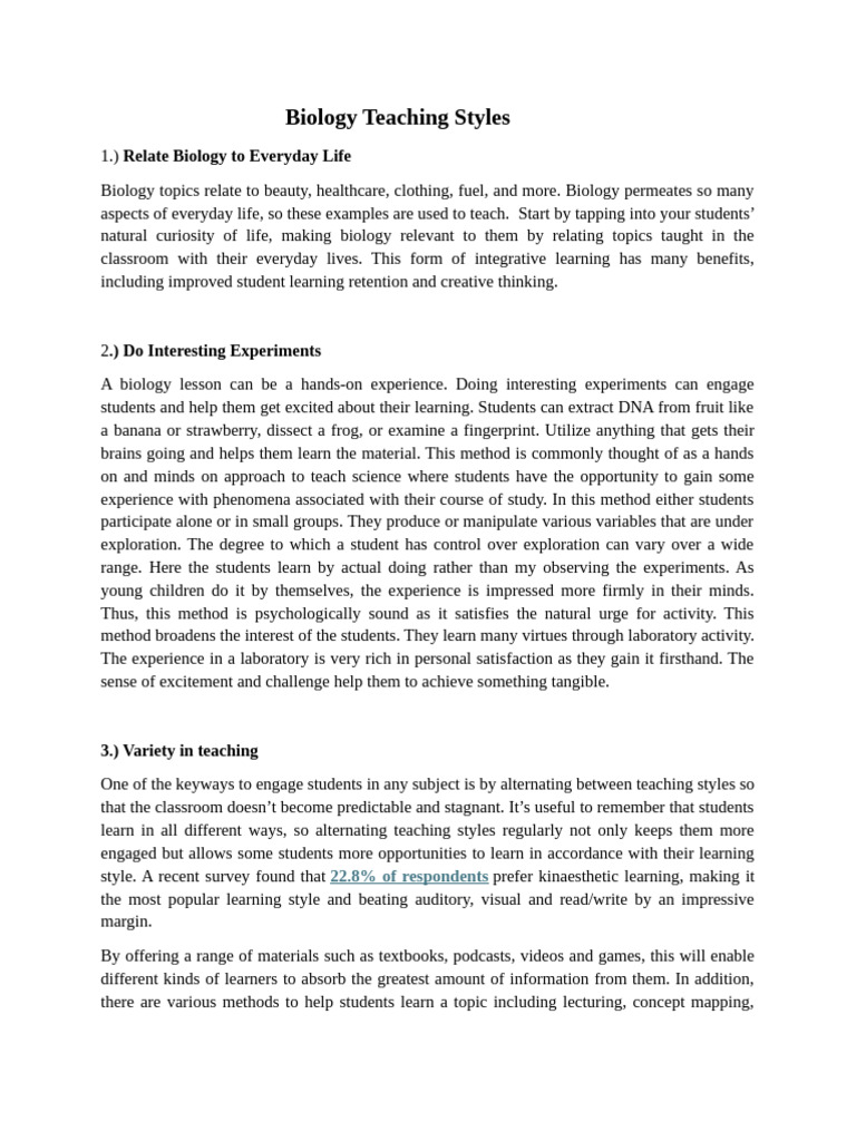Biology Teaching Styles. | PDF | Learning | Science Biology Teaching Styles. | PDF | Learning | Science