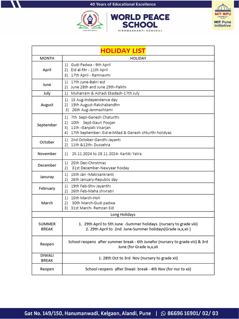 Holiday List | PDF