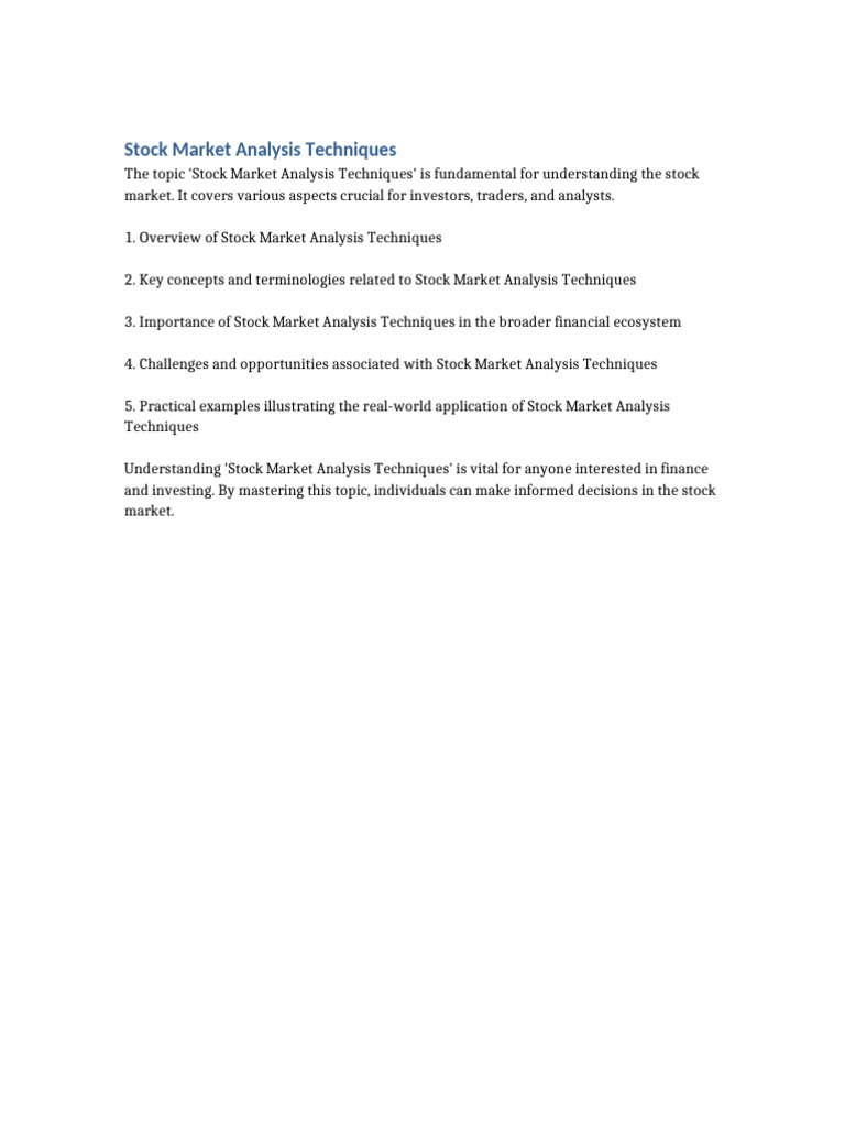Essential Stock Market Analysis Techniques | PDF | Finance & Money ...
