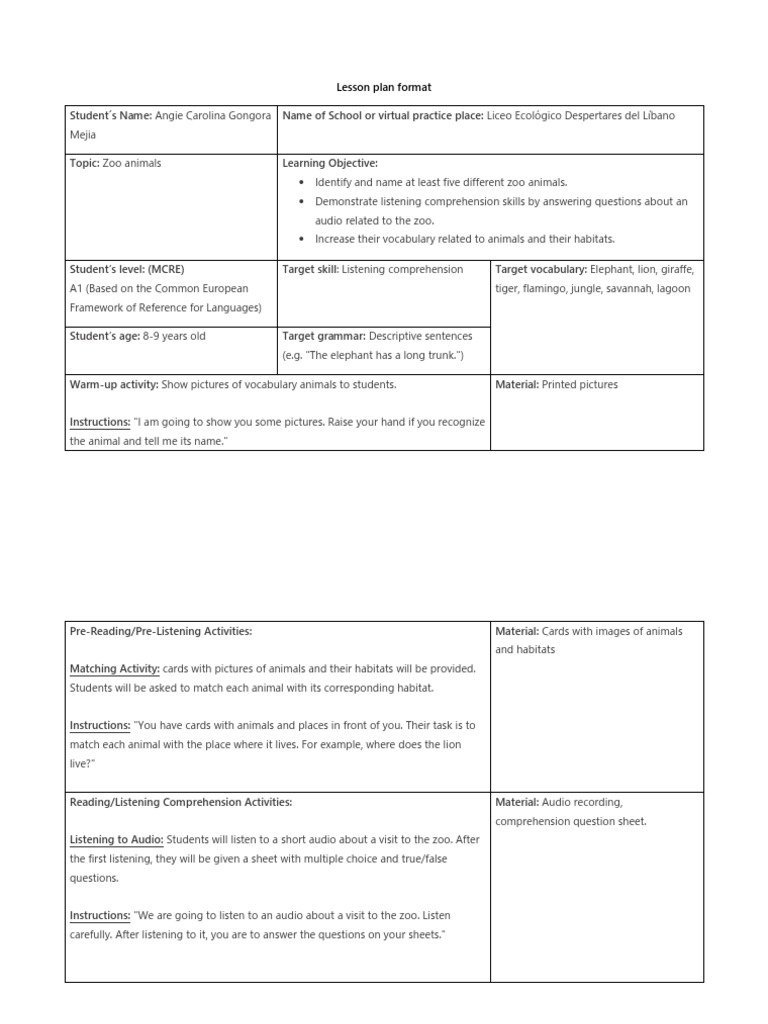 Lesson Plan Format - Phase 2 Didactics of English | PDF | Vocabulary ...