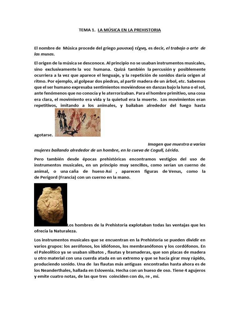 Tema 1. La Música en La Prehistoria | PDF | Instrumentos musicales | Flauta