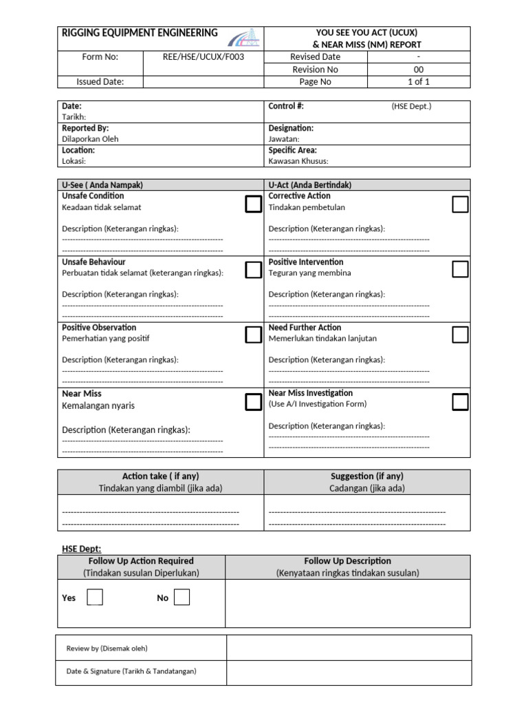 UCUX & Near Miss Reporting Form | PDF