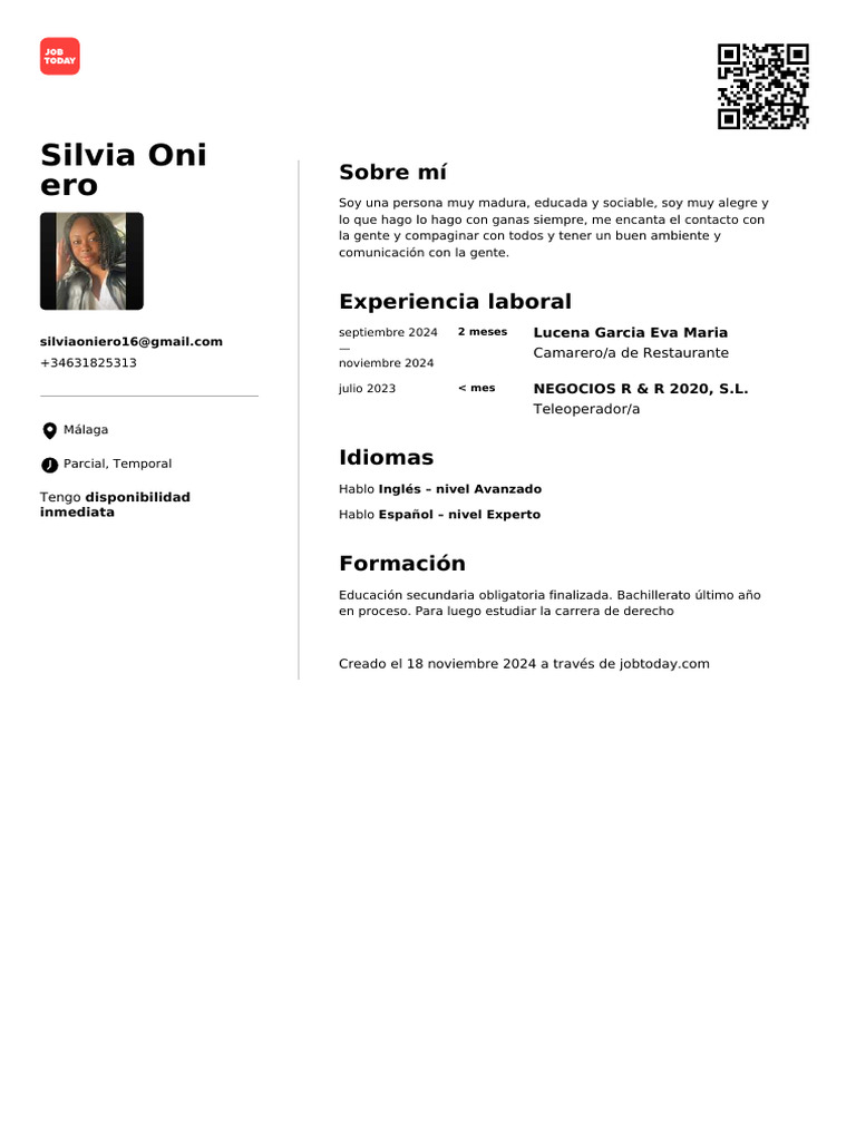 CV JOB TODAY de Silvia | PDF