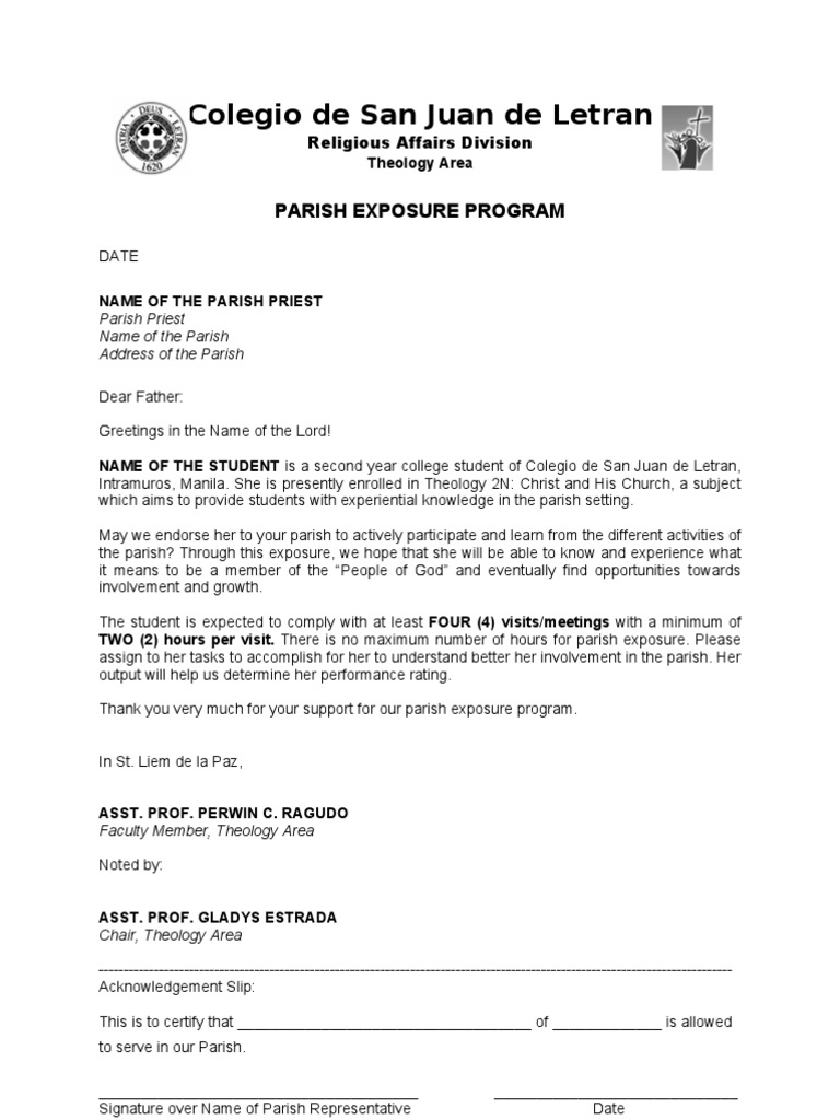 Parish Exposure Letter For Female | PDF