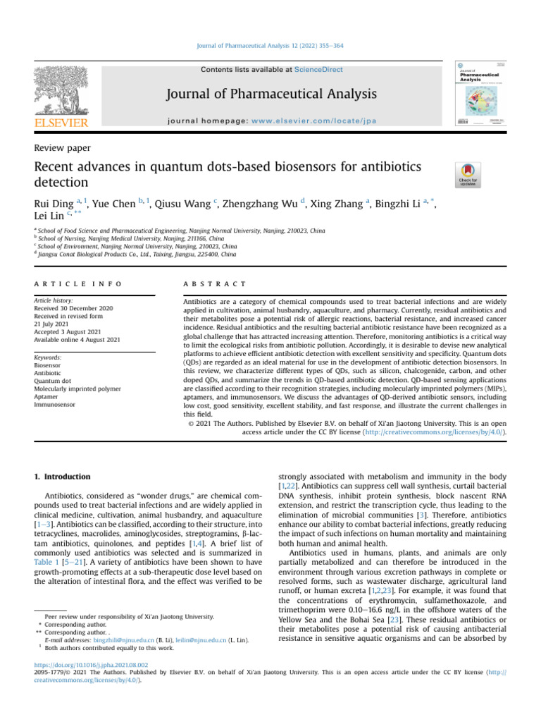 Recent Advances in Quantum Dots-Based Biosensors For Antibiotics ...