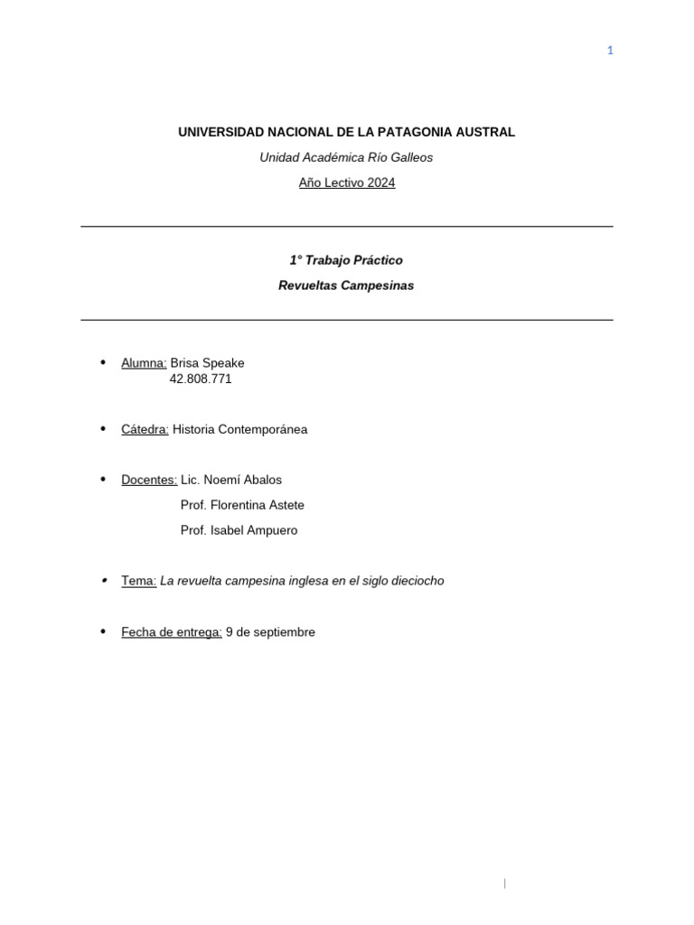 Trabajo Práctico #1 - Brisa Speake - Hist. Contemporánea - 2024 | PDF ...