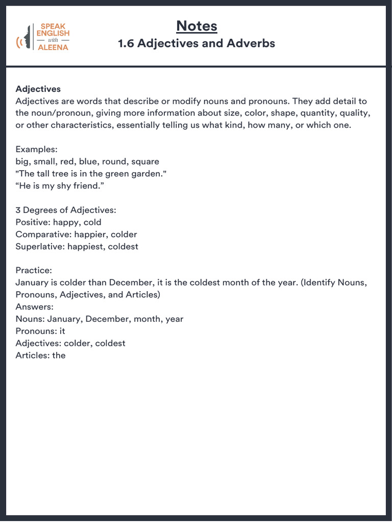 Grammar Basics: Adjectives & Adverbs | PDF