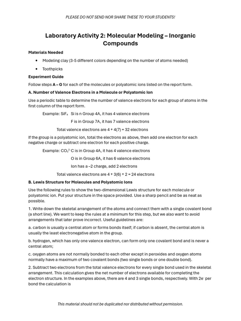 Laboratory Activity 2 Molecular Modeling Inorganic | PDF | Chemical Polarity | Chemical Bond