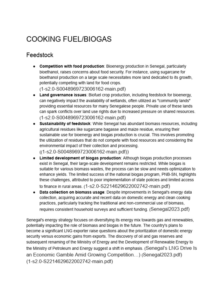 Senegal - Cooking Fuel - Biogas | PDF | Biofuel | Biogas