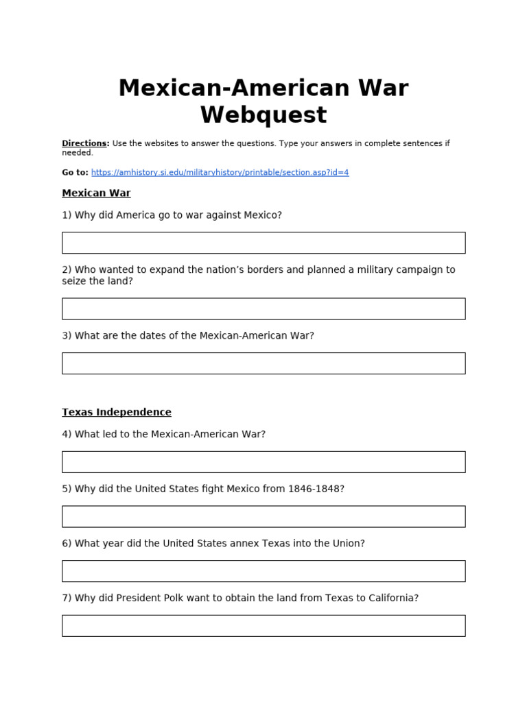 Mexican-American War Webquest | PDF | Mexican–American War | Mexico