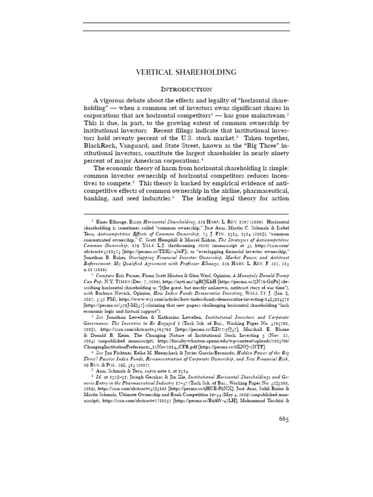 Vertical Shareholding and Antitrust Concerns | PDF | Mergers And ...