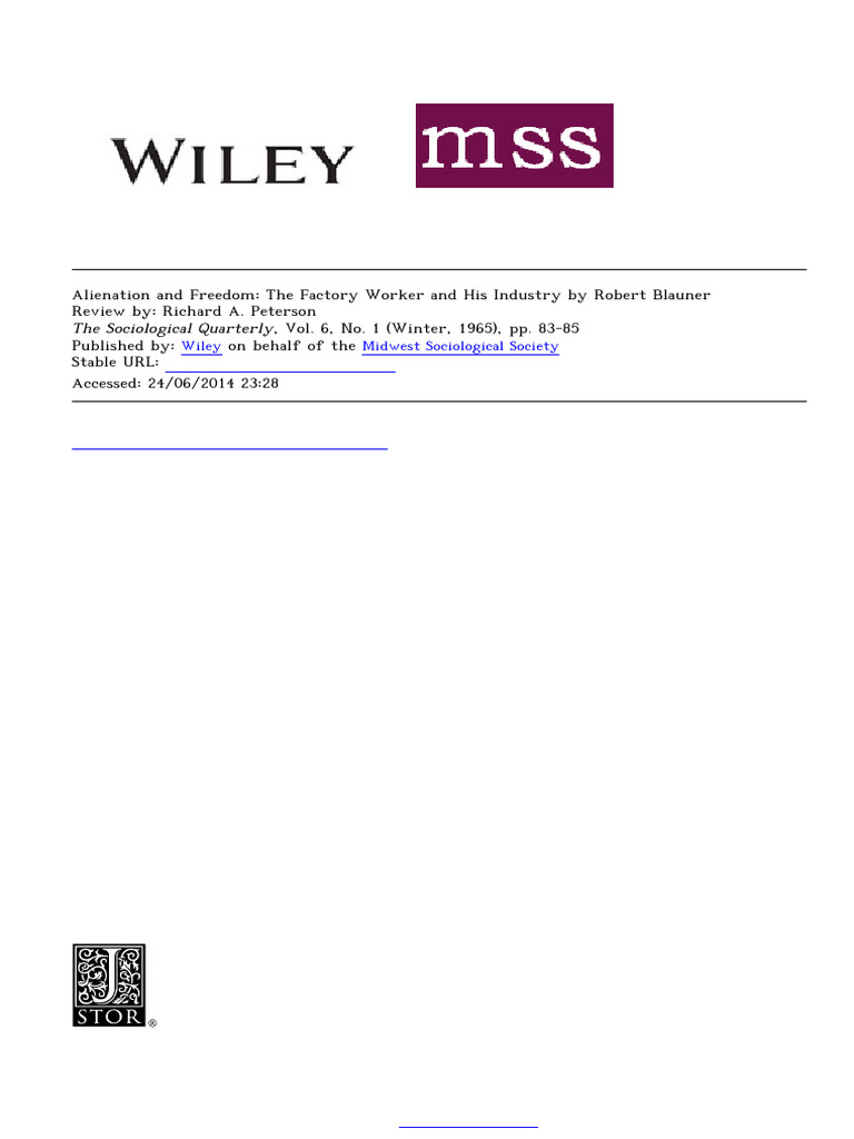 Alienation and Freedom - The Factory Worker and His Industry by Robert ...