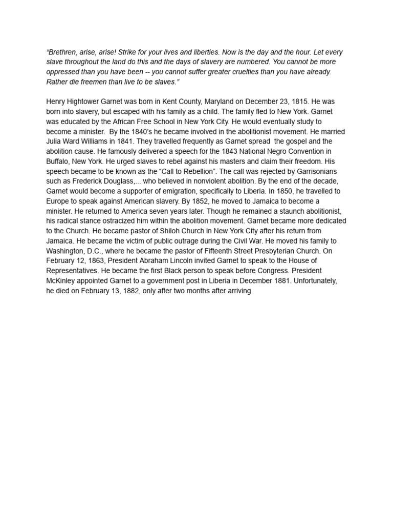 Henry Hightower Garnet Bio | PDF