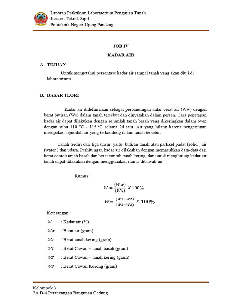 JOB IV KADAR AIR (Bismillah Acc) TTN | PDF | Sains & Matematika | Teknologi & Rekayasa