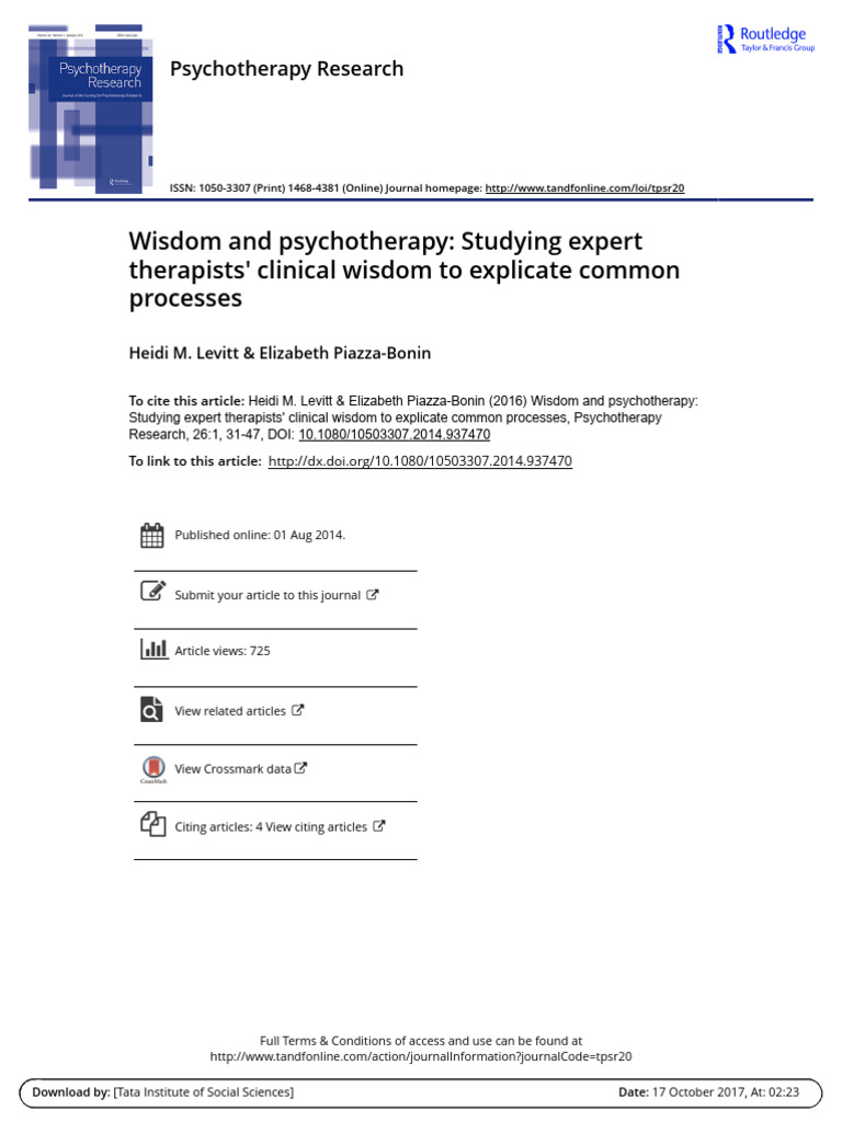 Clinical Wisdom in Psychotherapy Research | PDF | Psychotherapy ...