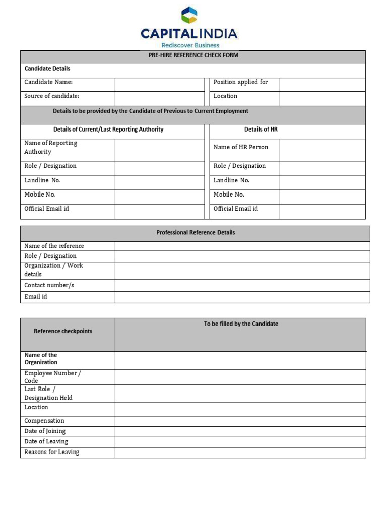 Pre-Hire Reference Check Form | PDF | Justice | Crime & Violence