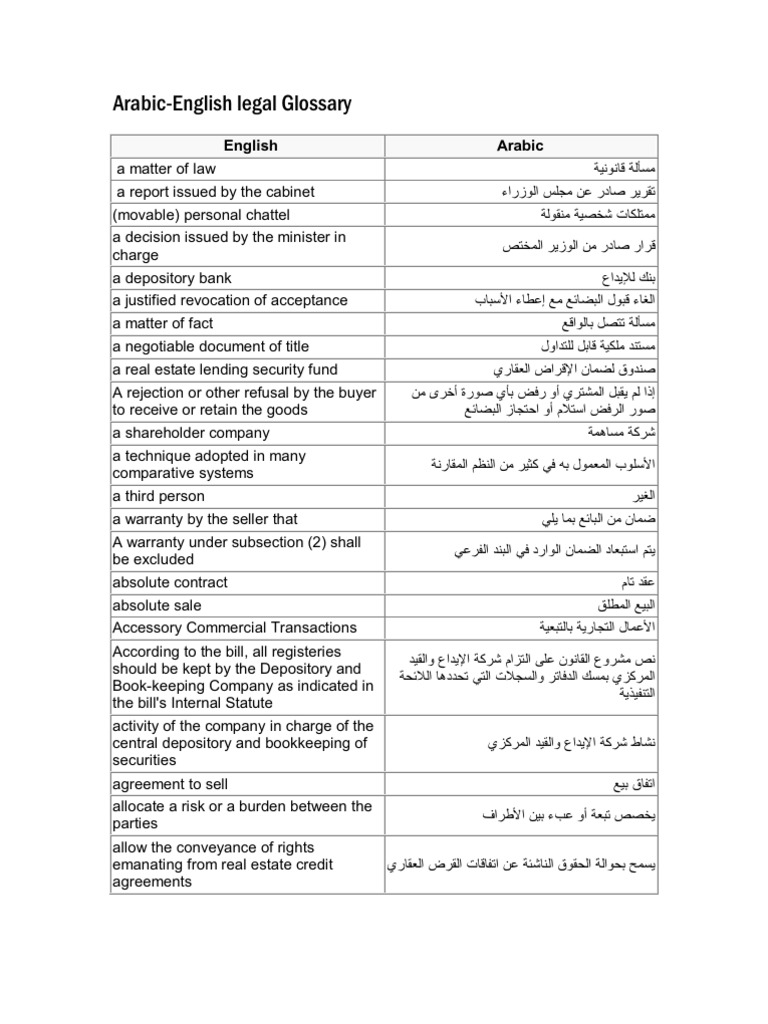 Arabic-English Legal Glossary | PDF | Securities (Finance) | Ownership