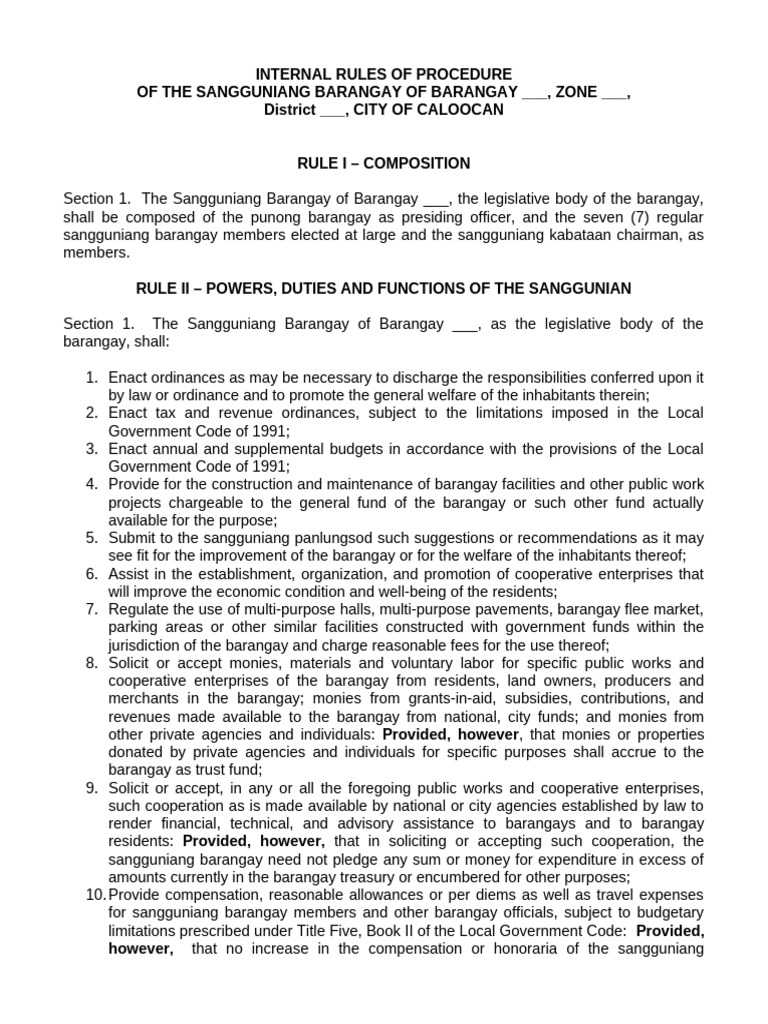 Internal Rules of Procedure Sample | PDF | Quorum | Parliamentary Procedure
