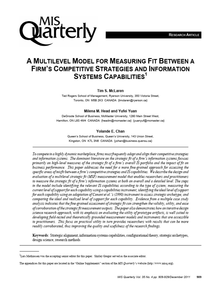 Measuring Fit Between Competitive Strategies and IS Capabilities | PDF | Strategic Management ...