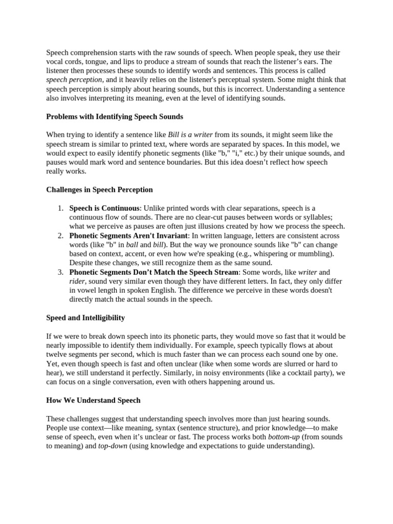 Understanding Speech Perception Challenges | PDF | Speech | Phonology