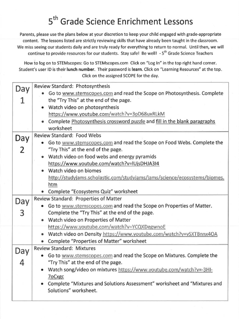5th Grade Science Packet | PDF