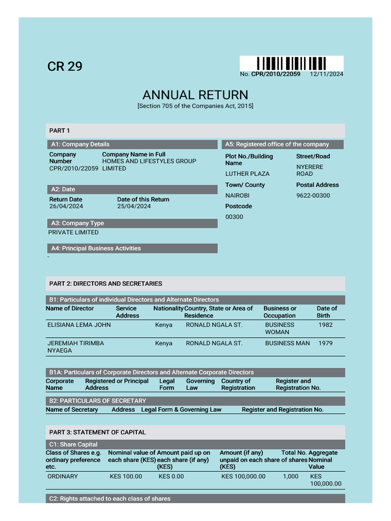 Annual Return for Homes and Lifestyles | PDF | Business Law | Private Law