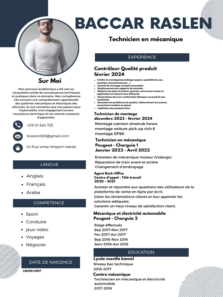 Parcours professionnel de Nader Baccar | PDF | Voitures