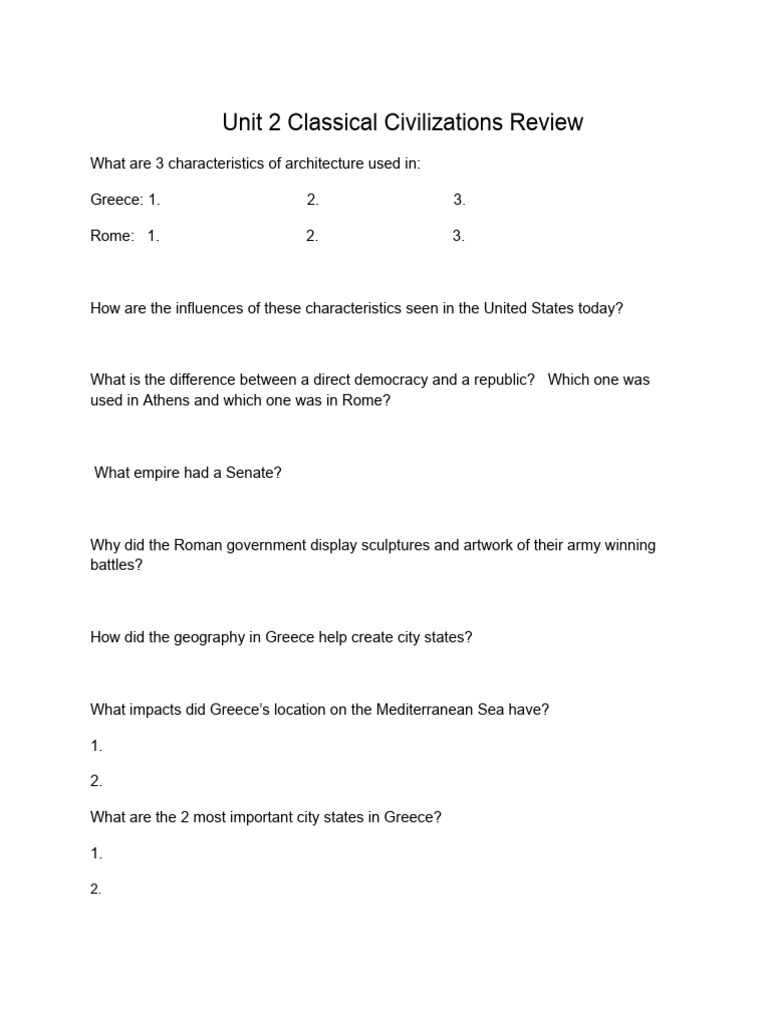 Unit 2 Classical Civilizations Review | PDF