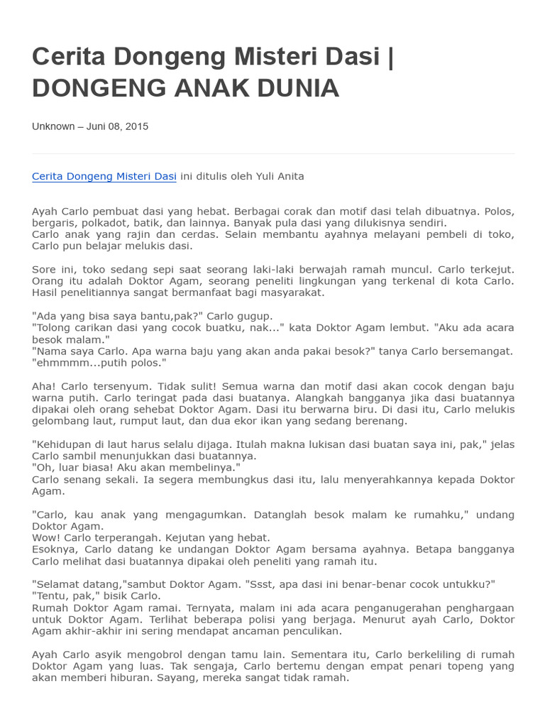 Cerita Dongeng Misteri Dasi - DONGENG ANAK DUNIA - KUMPULAN CERITA ANAK ...