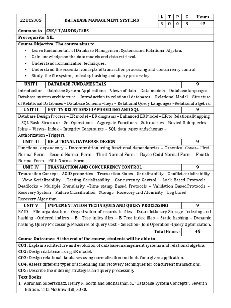 DBMS Theory & Lab Syllabus | PDF | Databases | Relational Database