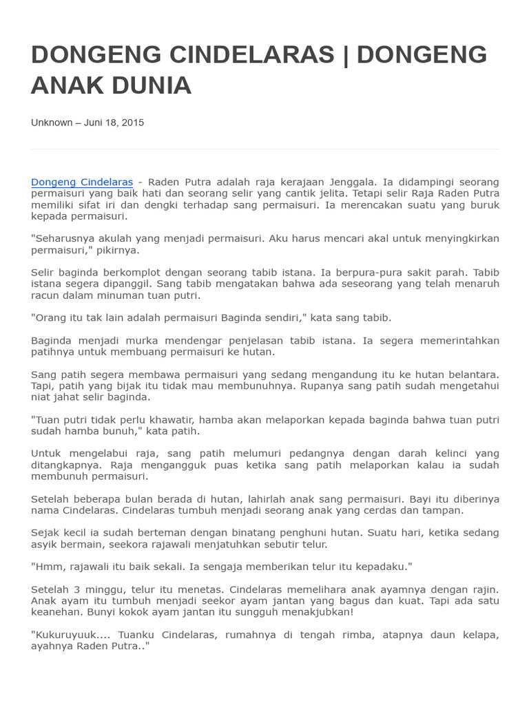 DONGENG CINDELARAS - DONGENG ANAK DUNIA - KUMPULAN CERITA ANAK Dan ...