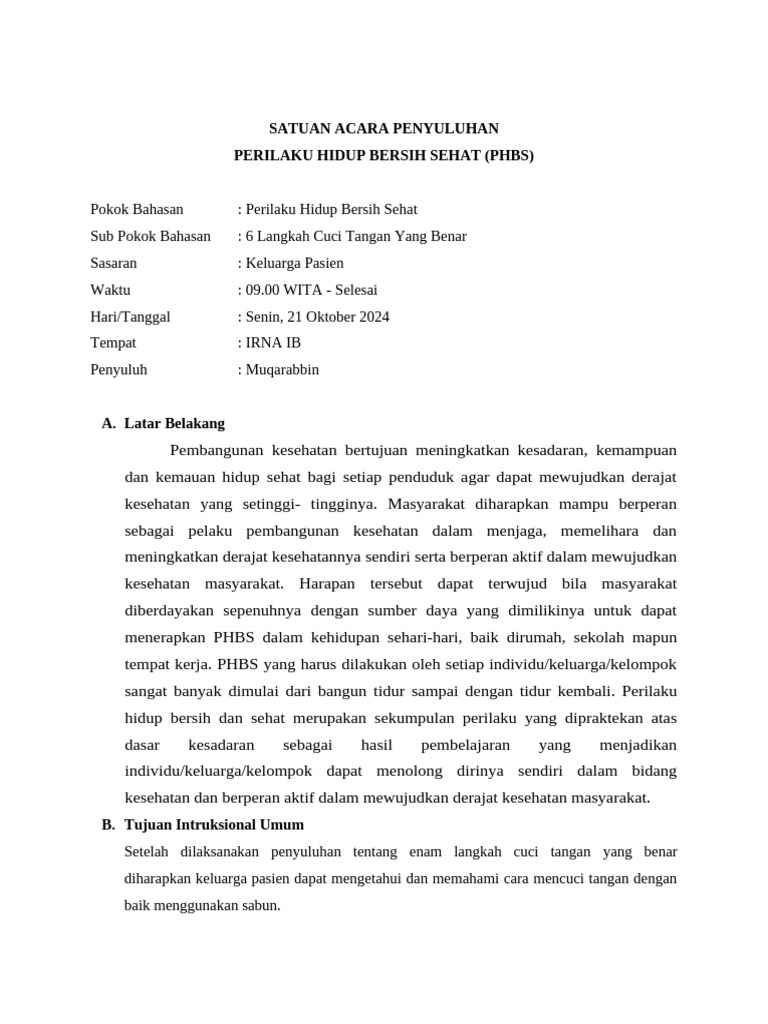 Sap PHBS | PDF | Kesehatan Holistik | Sains & Matematika