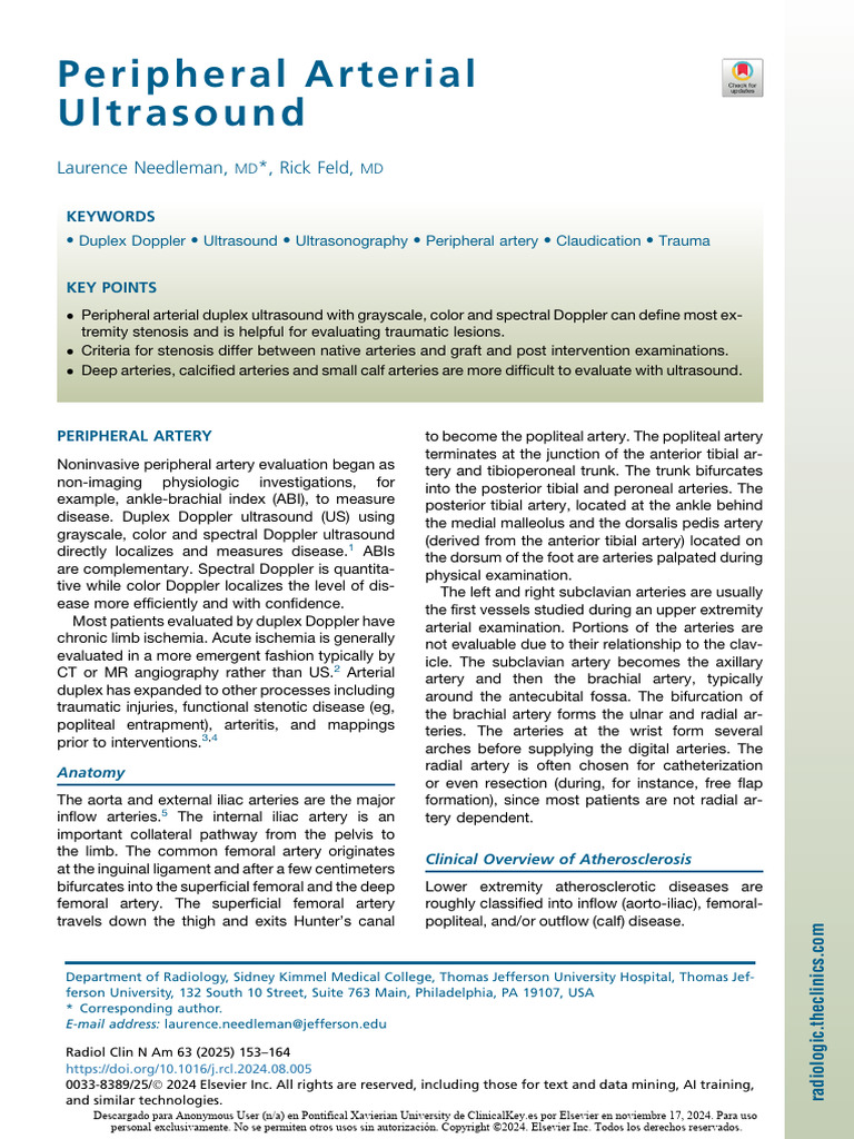 Peripheral Arterial Ultrasound | PDF | Vein | Blood Vessel