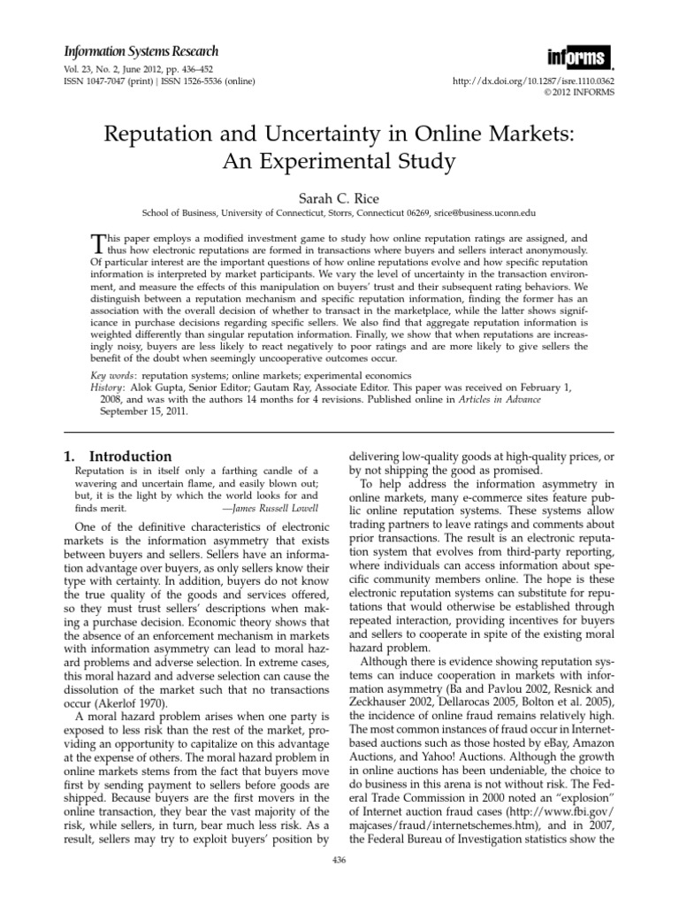 Reputation and Uncertainty in Online Markets | PDF | Market (Economics ...
