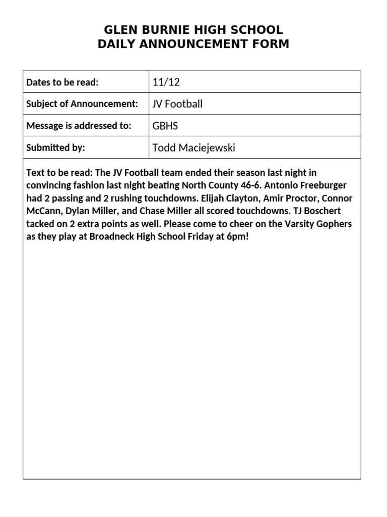 Announcement FORM North County | PDF