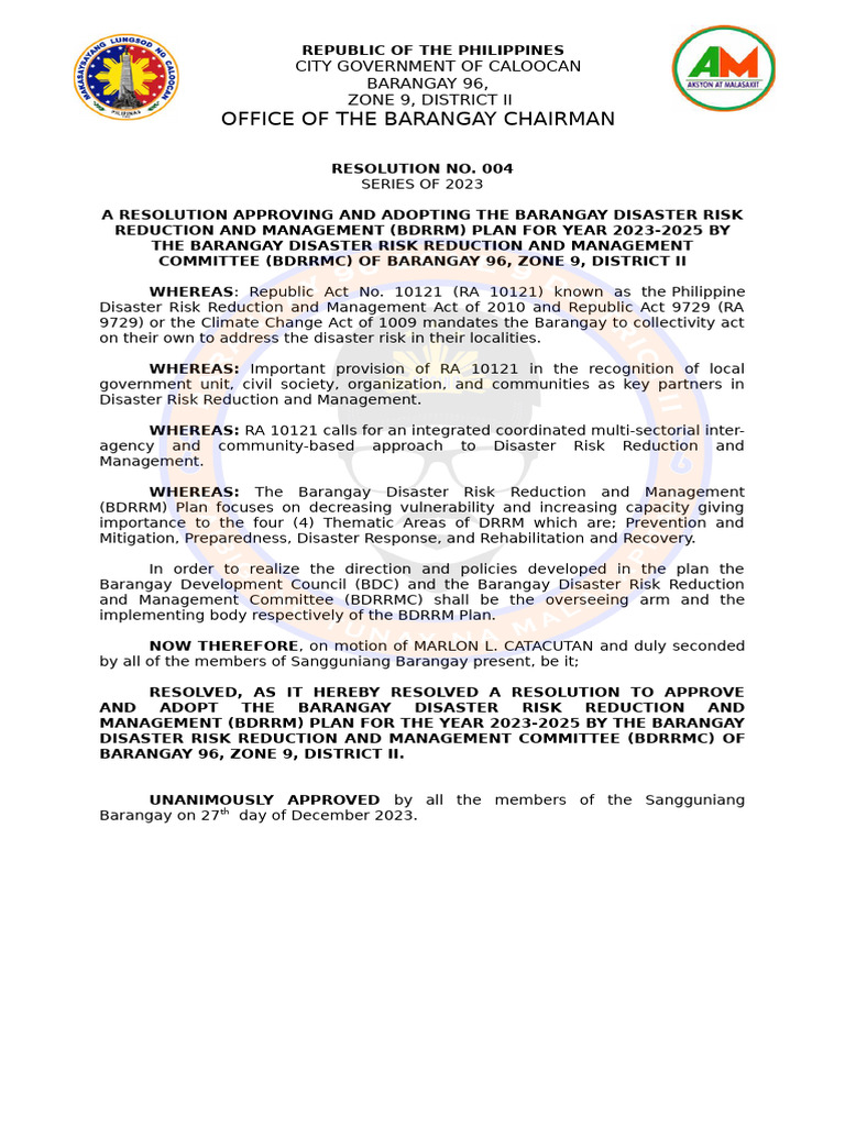 BDRRMP Reso.2023 2025 | PDF | Finance & Money Management