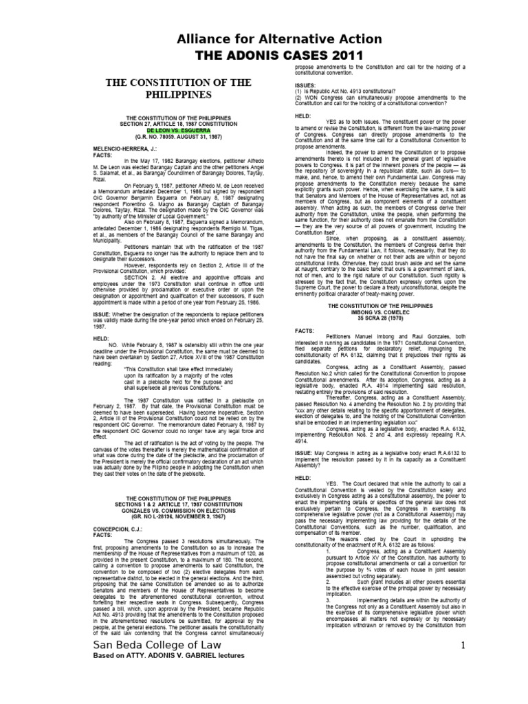 Consti Adonis | PDF | Constitutional Amendment | Constitution