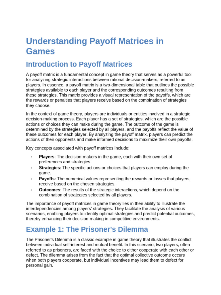 Understanding Payoff Matrices in Game Theory | PDF | Game Theory ...