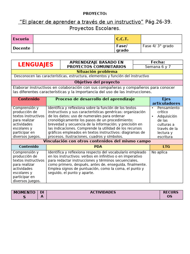 3° Proyecto Lenguajes El Placer de Aprender A Través de Un Instructivo Libro Pe | PDF ...