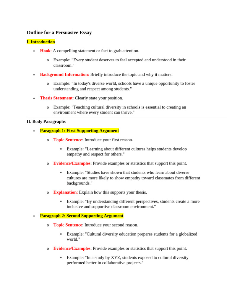 Outline For A Persuasive Essay | PDF | Argument | Essays