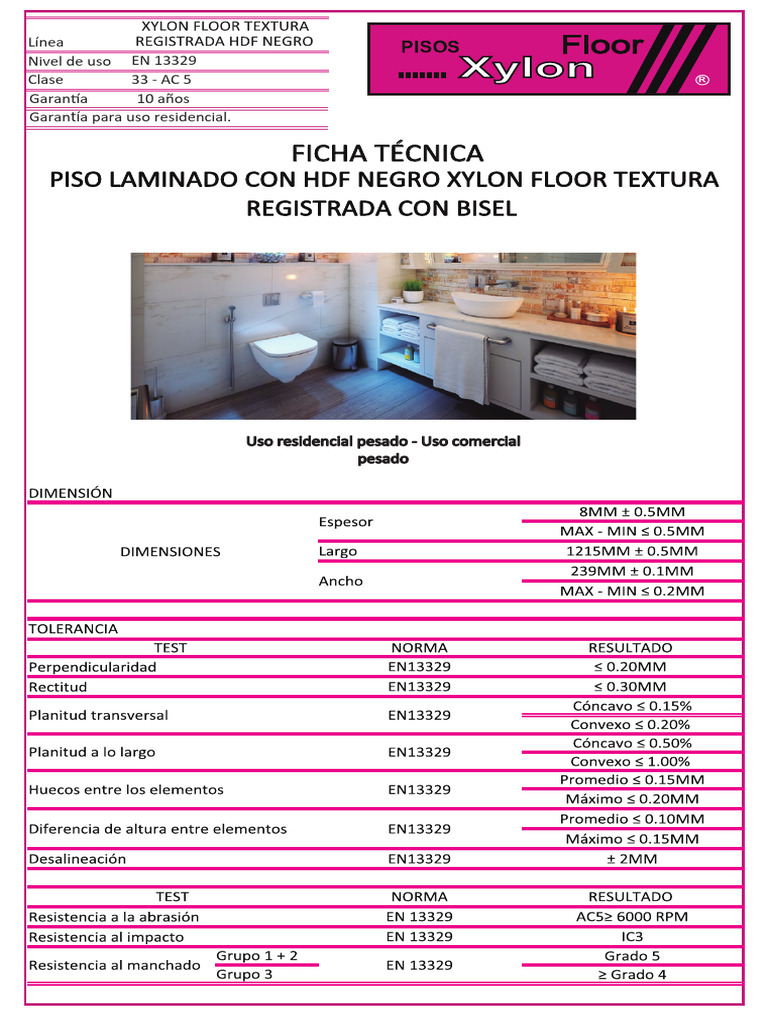 Ficha Tecnica Piso Laminado HDF Negro T 33 | PDF