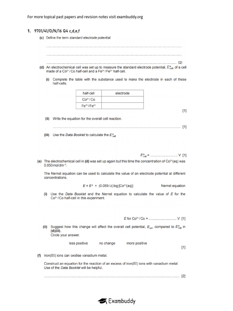 A2 QP Electrochemistry P4 | PDF | Career & Growth | Science & Mathematics