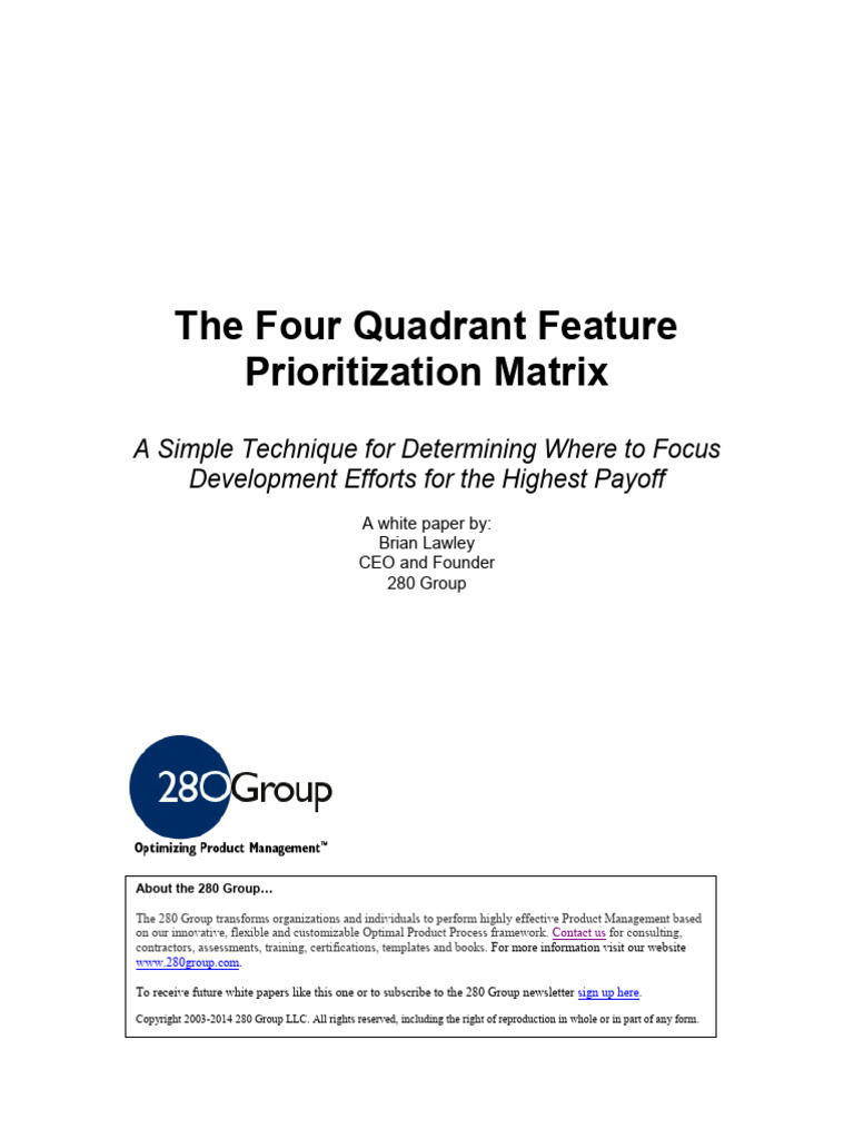 Four Quadrant Feature Prioritization Matrix White Paper | PDF | Business