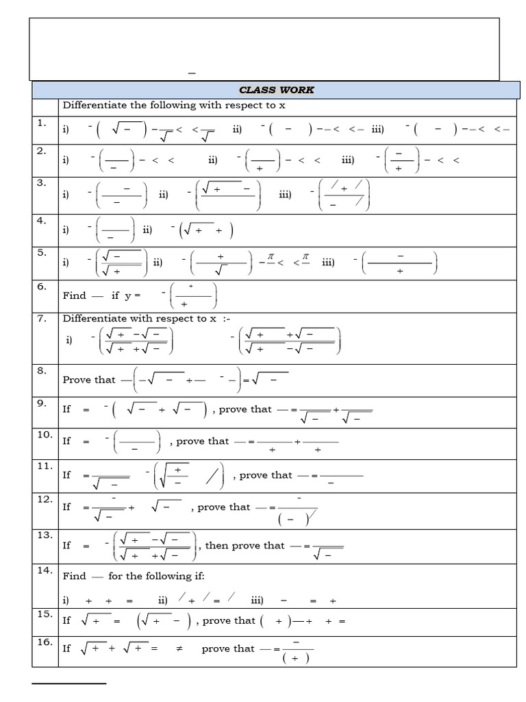 Worksheet 7 Differentiation 1 | PDF