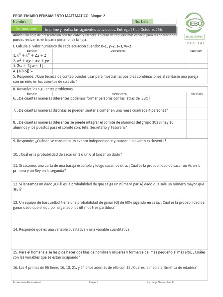 Problemario PM Bloque 2 | PDF | Matemáticas