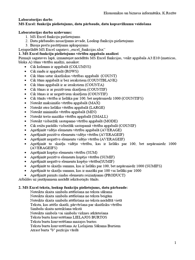 Excel Funkcijas Kopsavilkums | PDF
