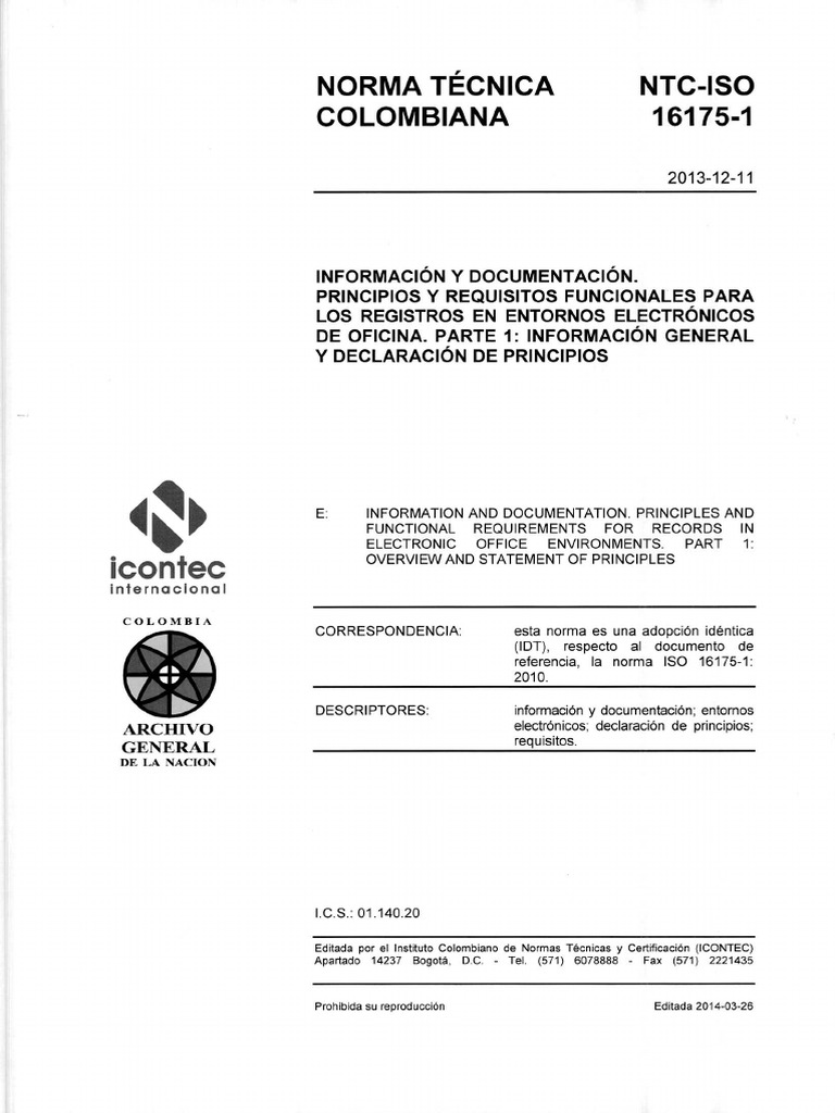 NTC-ISO 16175-1 - Registros en Entornos Electronicos | PDF