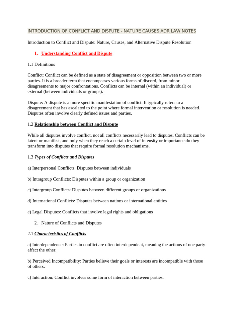 Introduction of Conflict and Dispute Adr Notes Unit 1 | PDF | Mediation ...