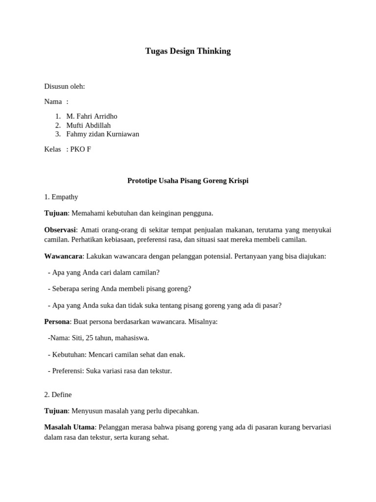 Tugas Design Thinking Kewirausahaan | PDF | Karier & Perkembangan