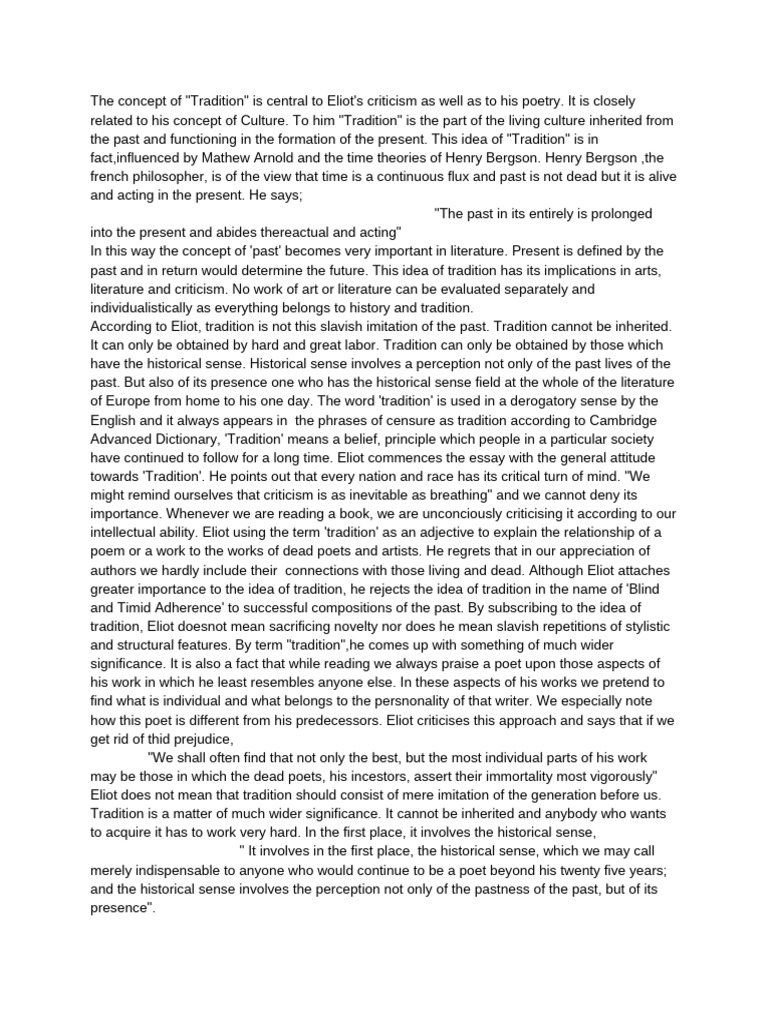 Eliot's Concept of Tradition in Poetry | PDF | Traditions | Concept